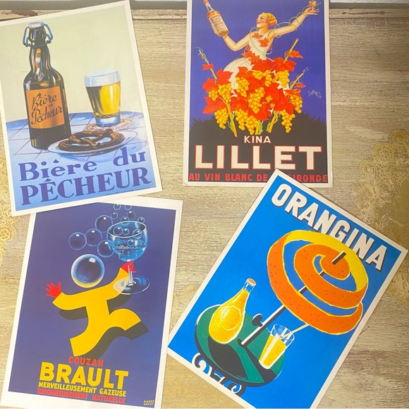 Vintage | Wall Decor | Vintage French Liquor Advertisements 4 Postcard ...